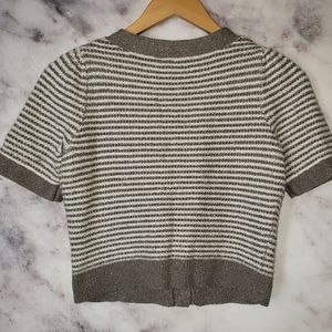 Moth | Sweaters | Moth Silver Ivory Striped Cropped Cardigan | Poshmark